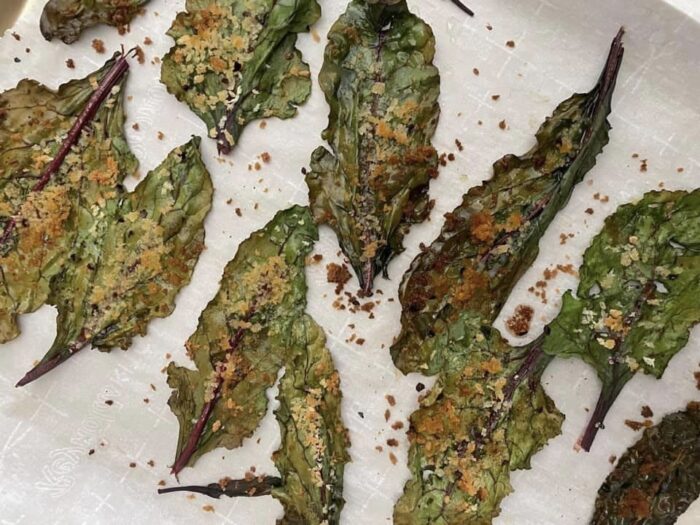 Vegan Crispy Baked Beet Leaf Chips - Amanda Meets World